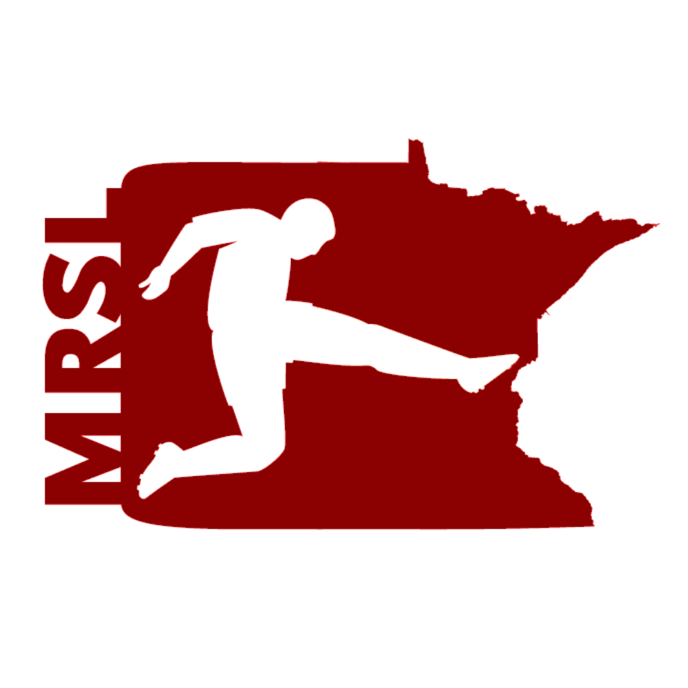 MRSL Logo. A soccer player kicking a ball on top of a map-outline of ...